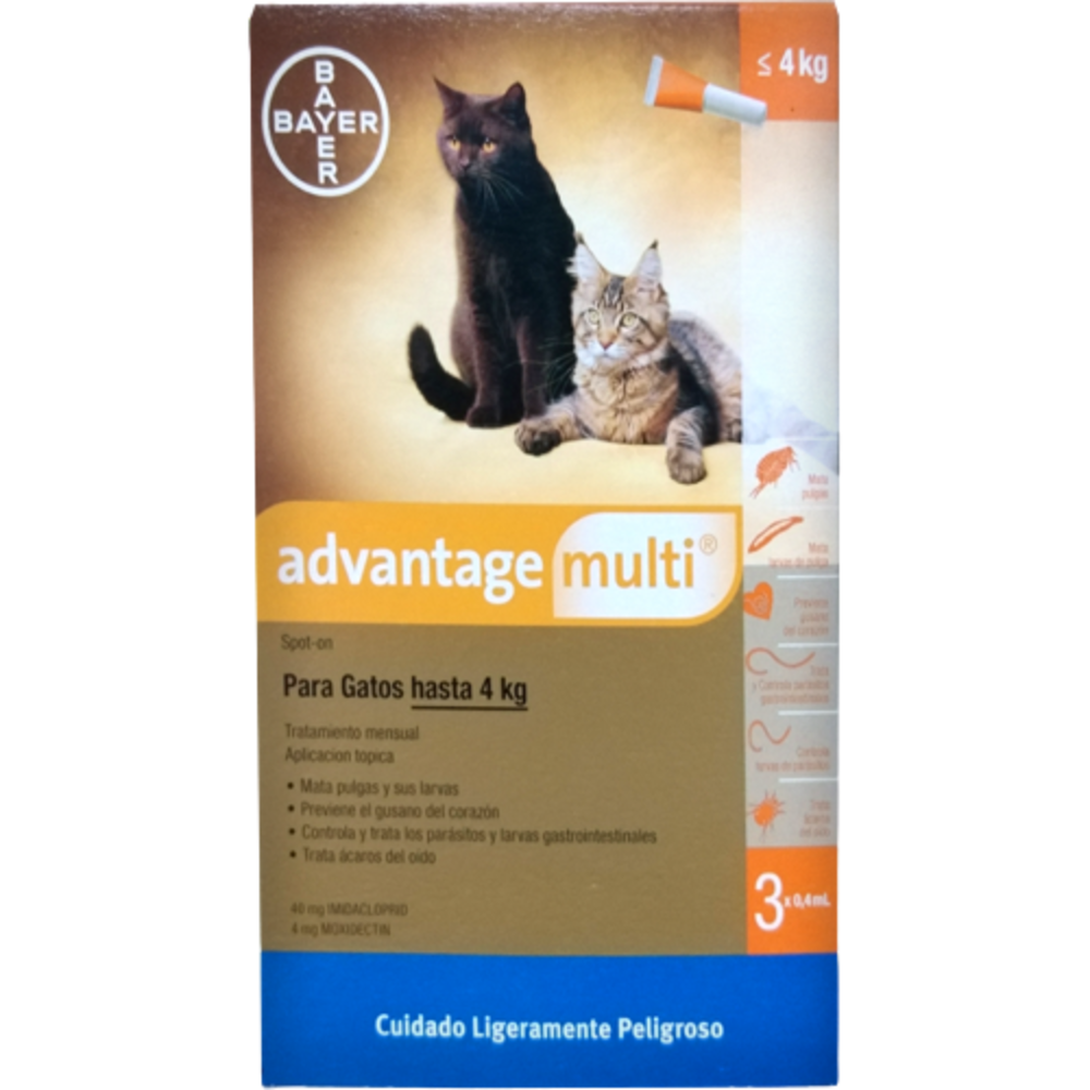 Advantage Multi Gato Menor A 4kg X 1 Pipeta Antipulgas Y Parasitos ...